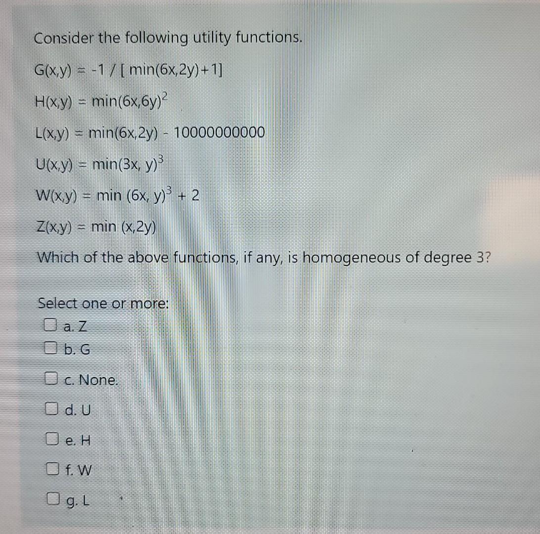 Solved Consider the following utility functions. | Chegg.com