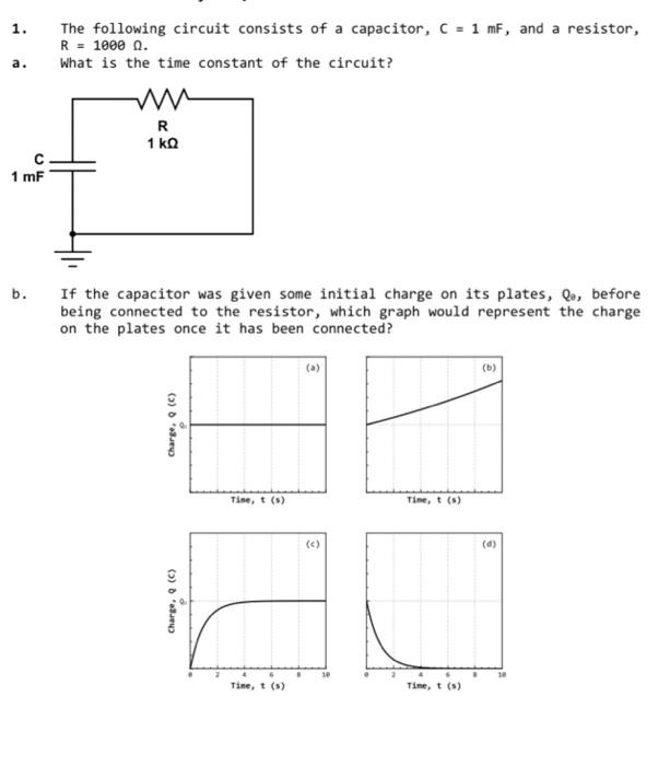 Solved 1. The following circuit consists of a capacitor, | Chegg.com