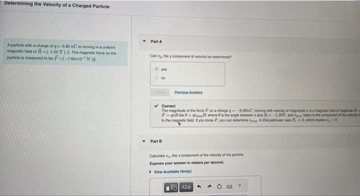 Solved Determining the Velocity of a Charged Particle Part A | Chegg.com
