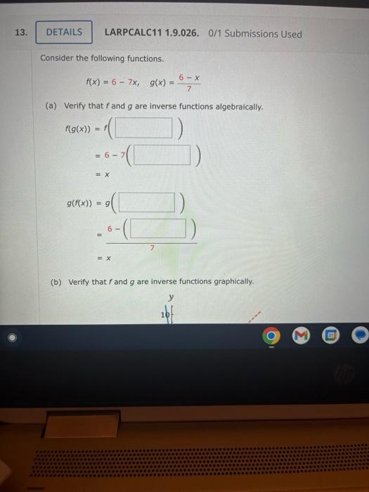 Solved Consider the following functions. f(x)=6−7x,g(x)=76−x | Chegg.com