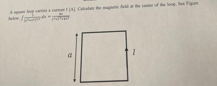 Solved A square loop carries a current I [A]. Calculate the | Chegg.com
