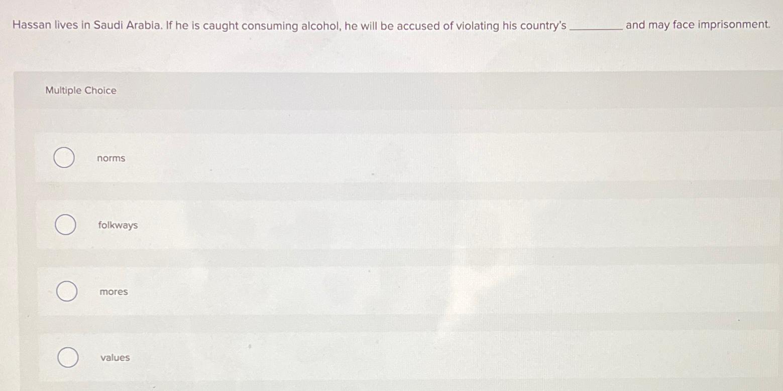 Solved Hassan lives in Saudi Arabia. If he is caught | Chegg.com