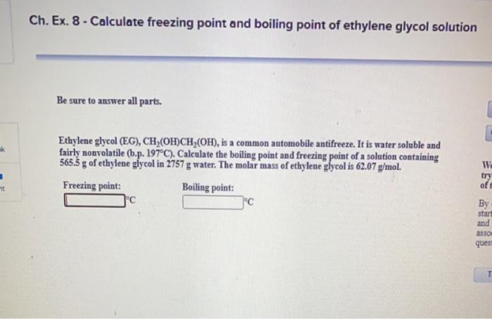 Solved Ch. Ex. 8 - Calculate freezing point and boiling | Chegg.com