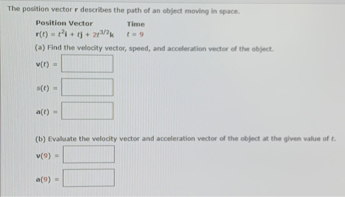 Solved The position vector r describes the path of an object | Chegg.com