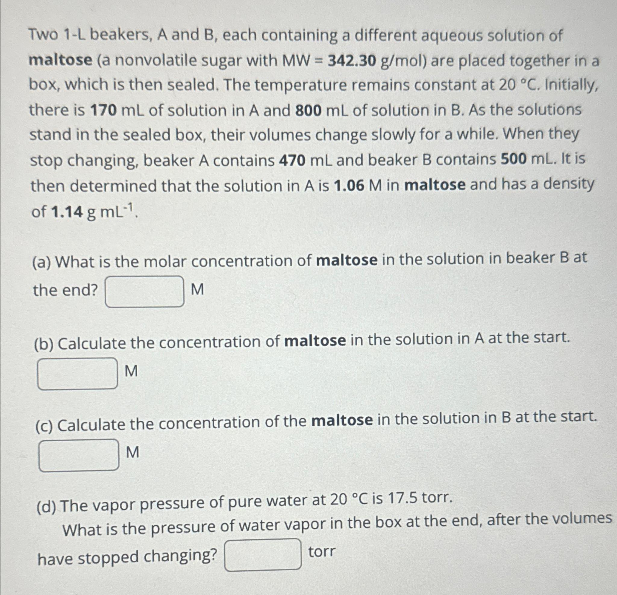 Solved Two 1- L ﻿beakers, A and B, ﻿each containing a | Chegg.com