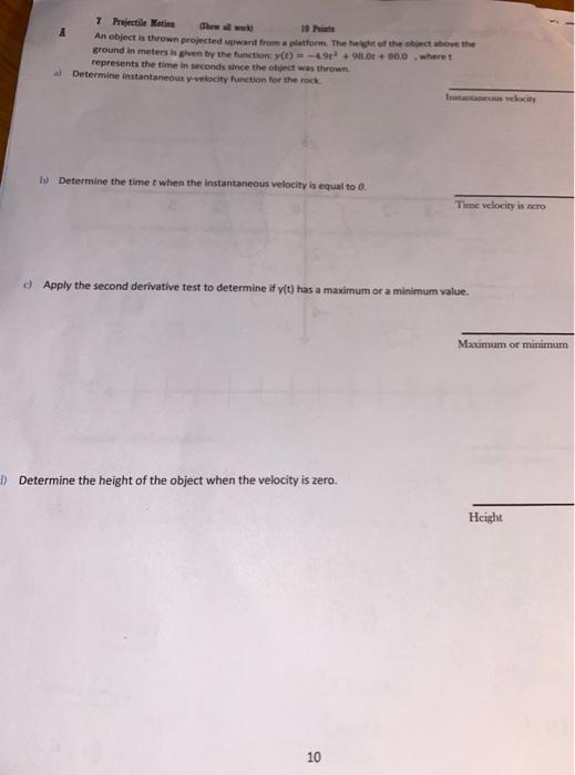 Solved A 7 Prjectile Motin (Aire al wukj 10 Nints An object | Chegg.com