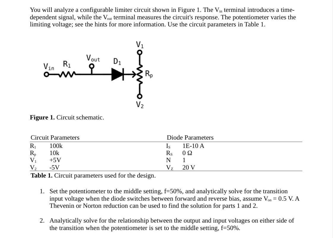 Solved You will analyze a configurable limiter circuit shown | Chegg.com