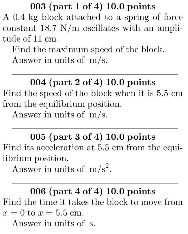 Solved 003 (part 1 ﻿of 4 ) 10.0 ﻿pointsA 0.4kg ﻿block | Chegg.com