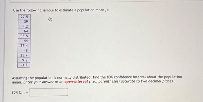 Solved Use the following sample to estimate a population | Chegg.com