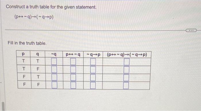 Solved Construct a truth table for the given statement. | Chegg.com