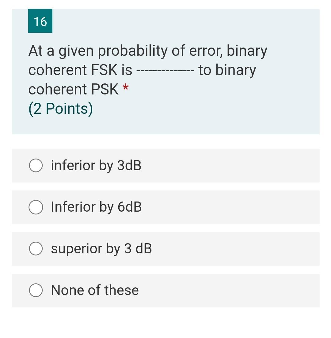 Solved 16 -- At a given probability of error, binary | Chegg.com