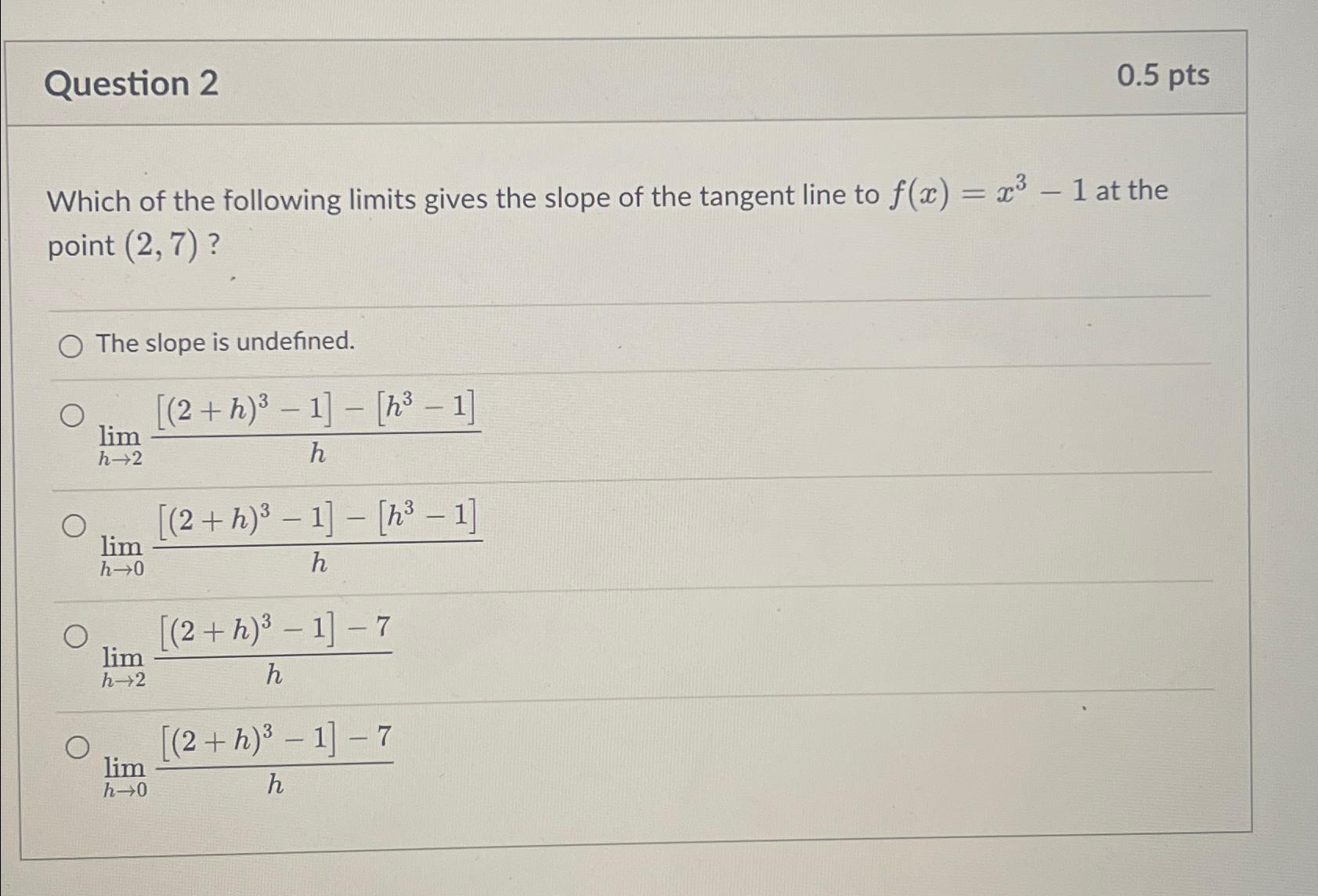 Solved Question 20.5ptsWhich of the following limits gives | Chegg.com