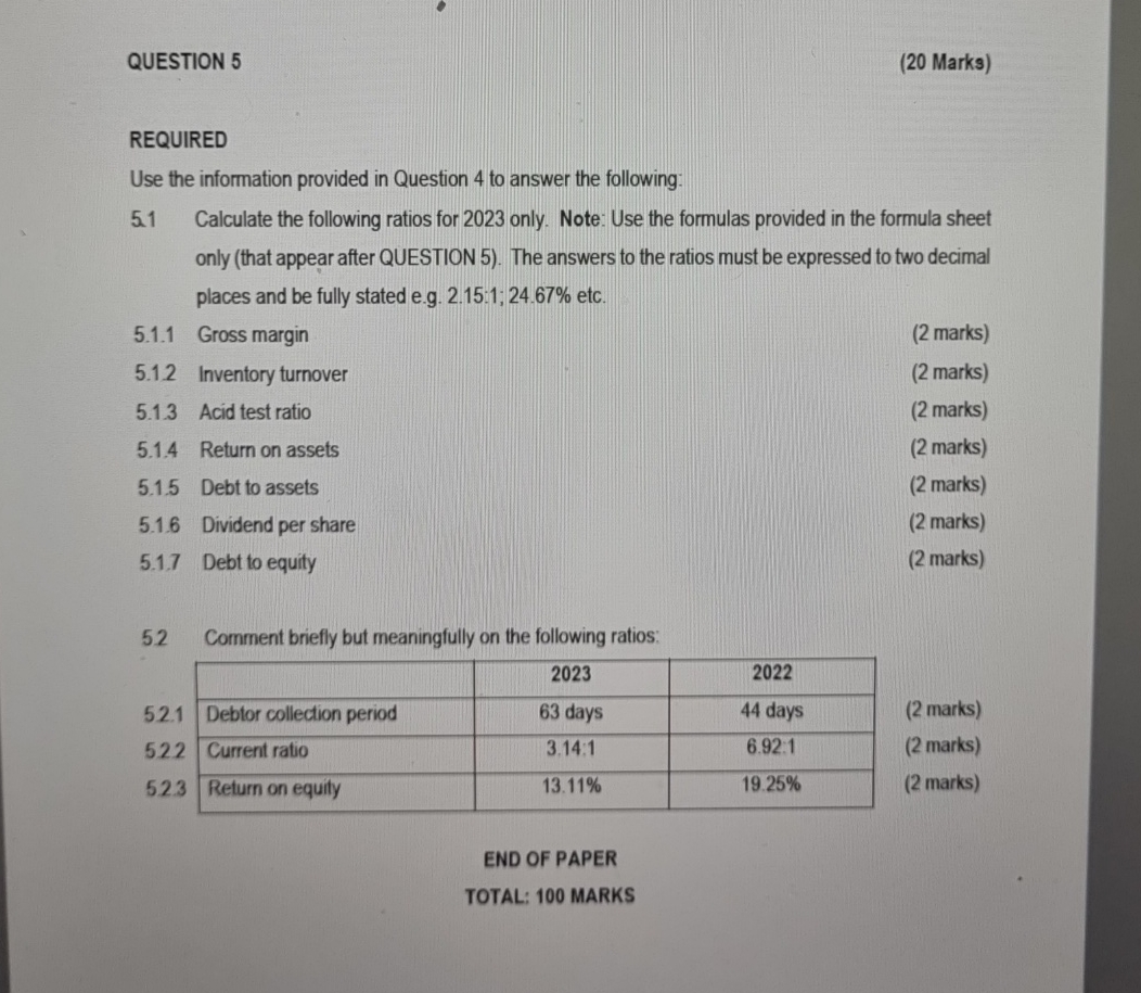 QUESTION 5(20 ﻿Marks)REQUIREDUse the information | Chegg.com