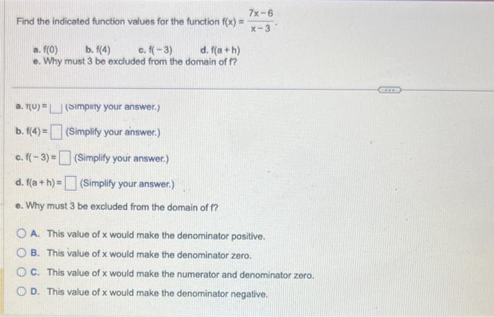 Solved Find the indicated function values for the function | Chegg.com