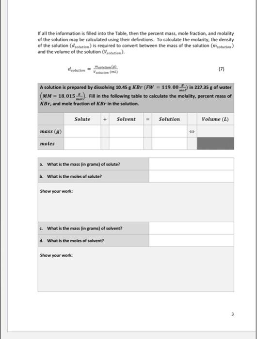 Solved The percent mass (\% mass) is the percentage of the | Chegg.com