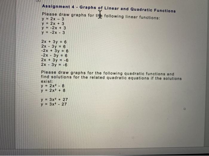 Solved Assignment 4 - Graphs of Linear and Quadratic | Chegg.com