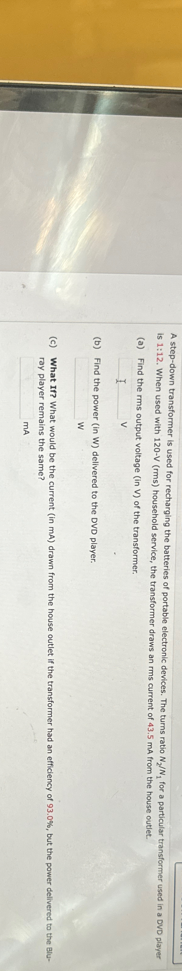 Solved A step-down transformer is used for recharging the | Chegg.com