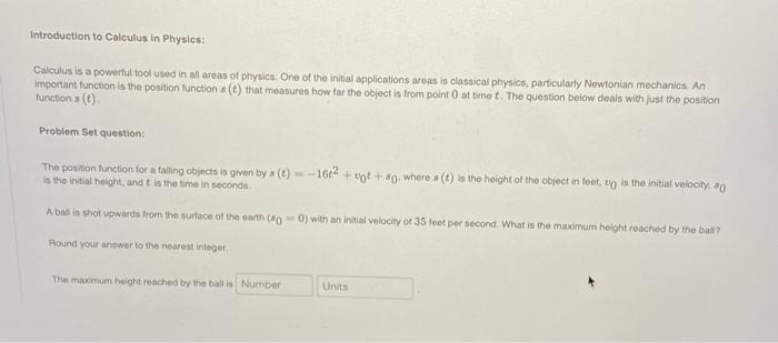 Solved Introduction to Calculus in Physica: Calculus is a | Chegg.com