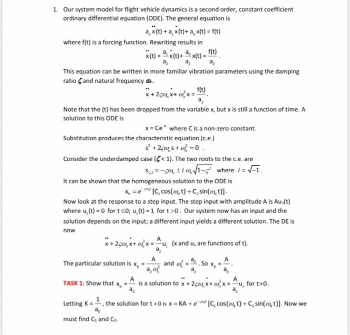 Solved 1. Our sntem model for tlght vehicle dynamiss is a | Chegg.com