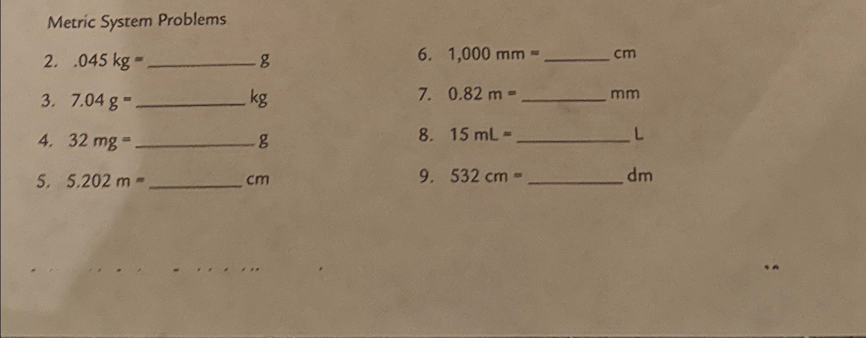 Metric System | Chegg.com