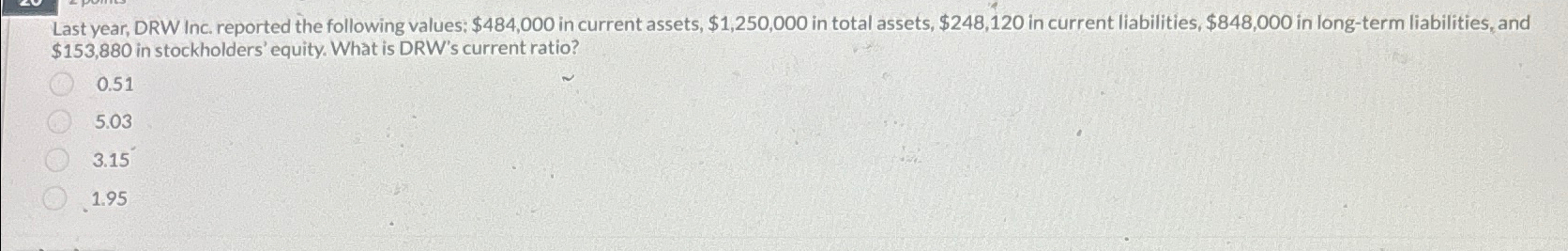 Solved Last year, DRW Inc. reported the following values: | Chegg.com