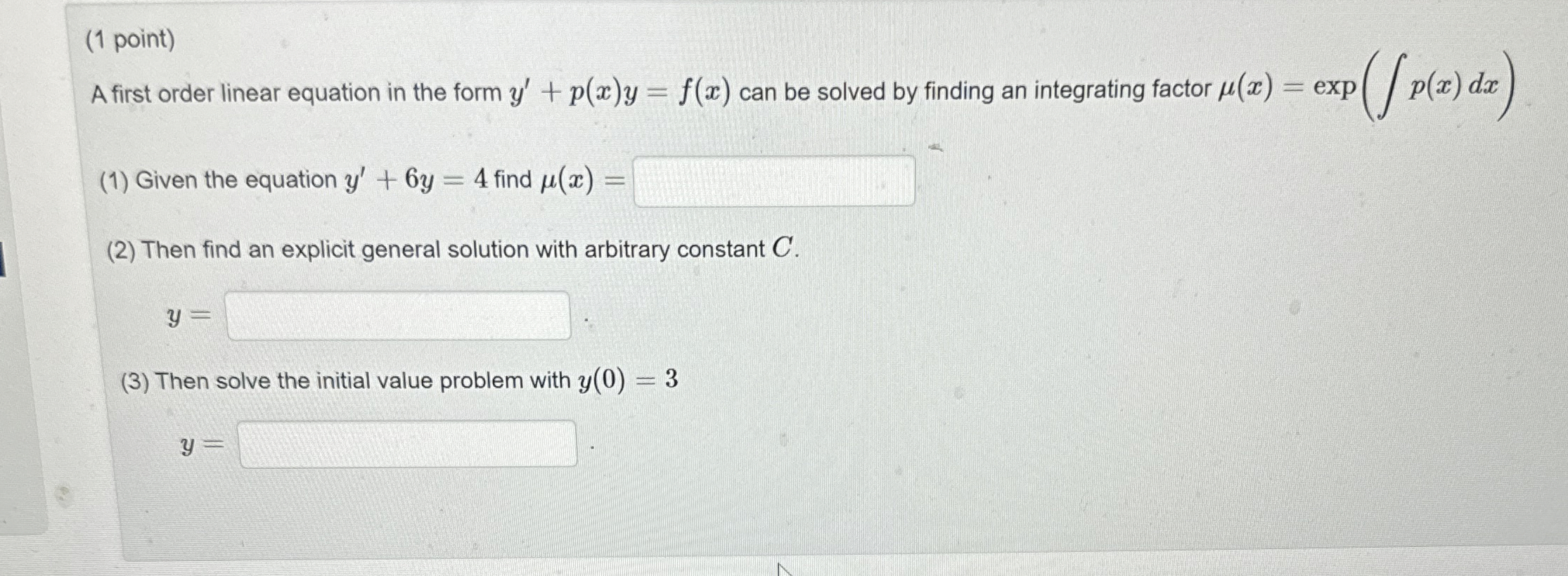 Solved 1 ﻿point A First Order Linear Equation In The Form