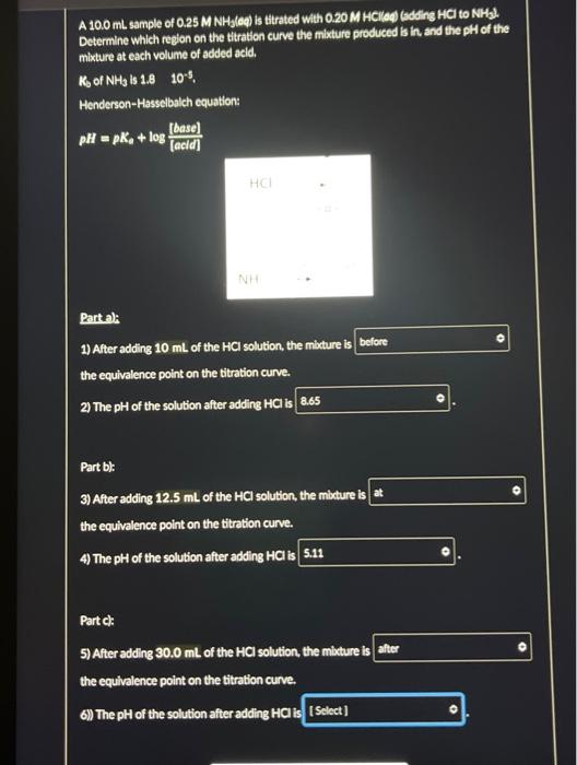 Solved A 10.0 mL sample of 0.25MNH (eq) is titrated with | Chegg.com