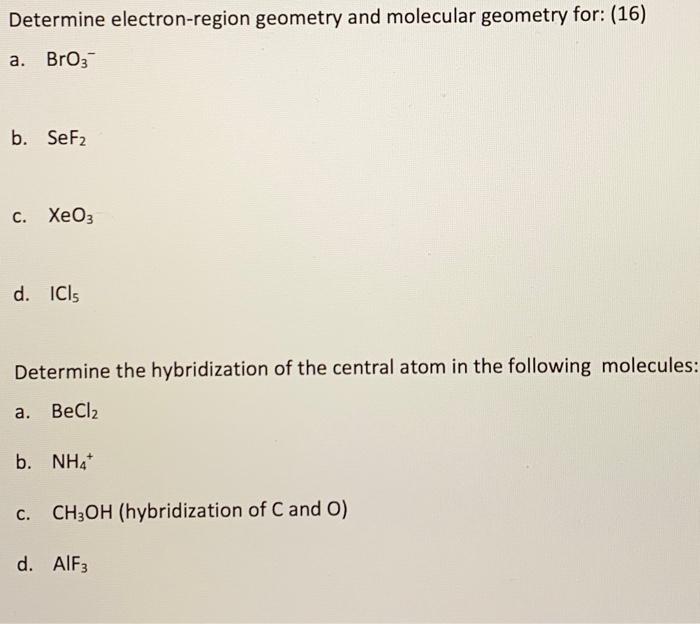 Solved Determine electron-region geometry and molecular | Chegg.com