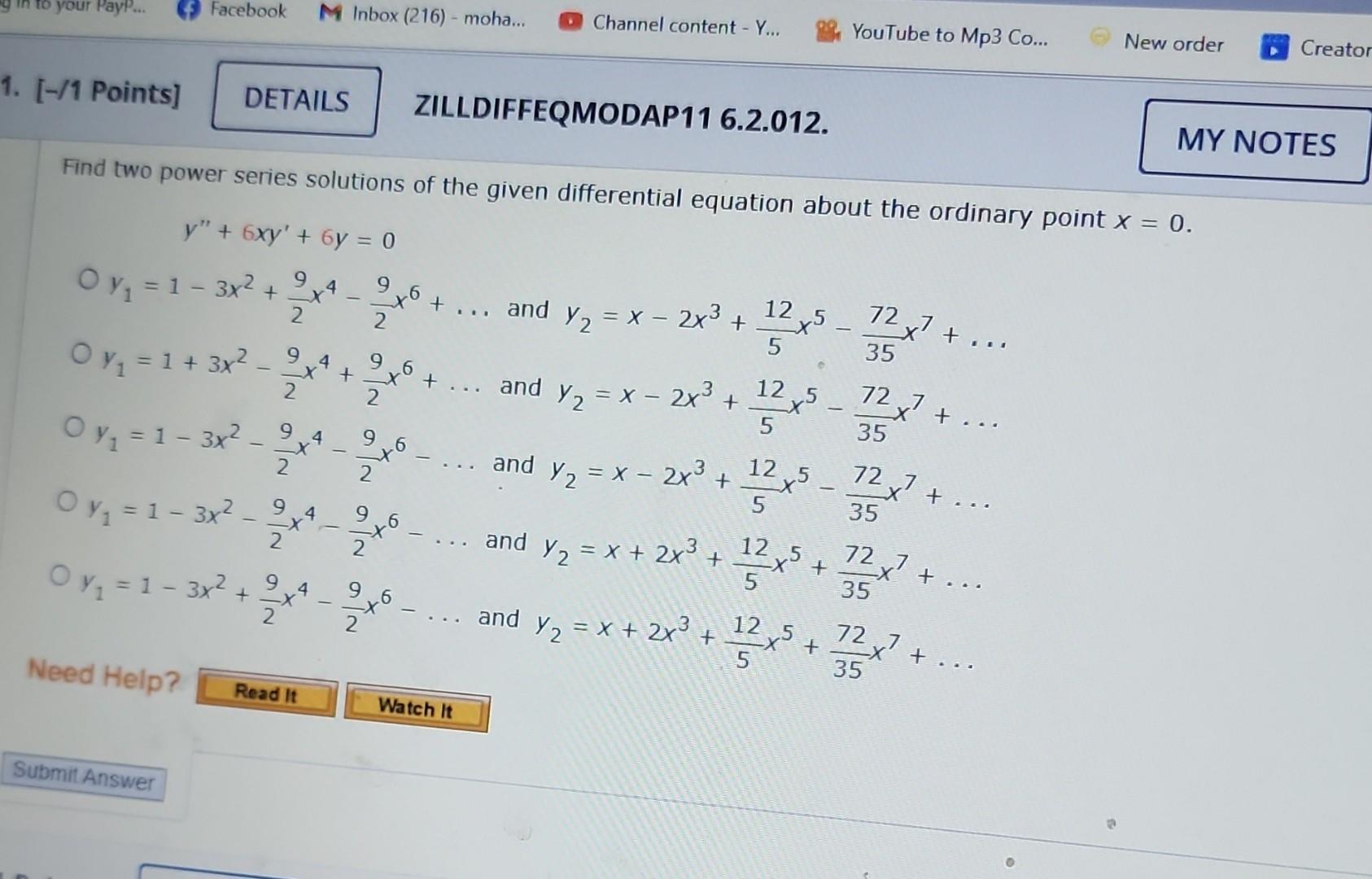 Solved Find two power series solutions of the given | Chegg.com
