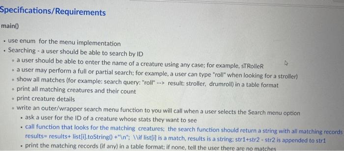 Solved Objective: to write search, submenu, learn to modify | Chegg.com