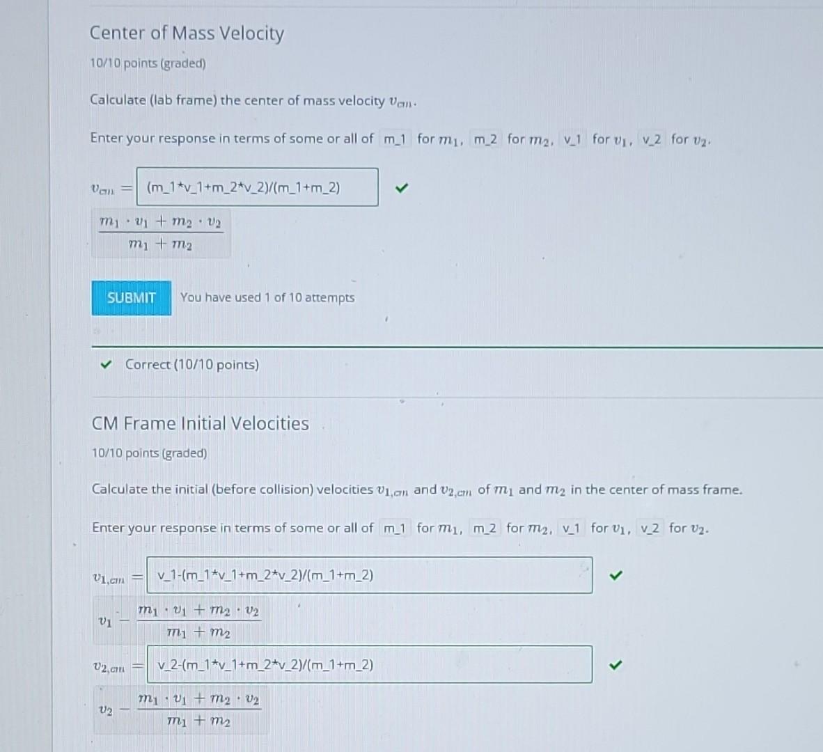 Solved H: Elastic Collision Two point masses m₁ and m2 with | Chegg.com