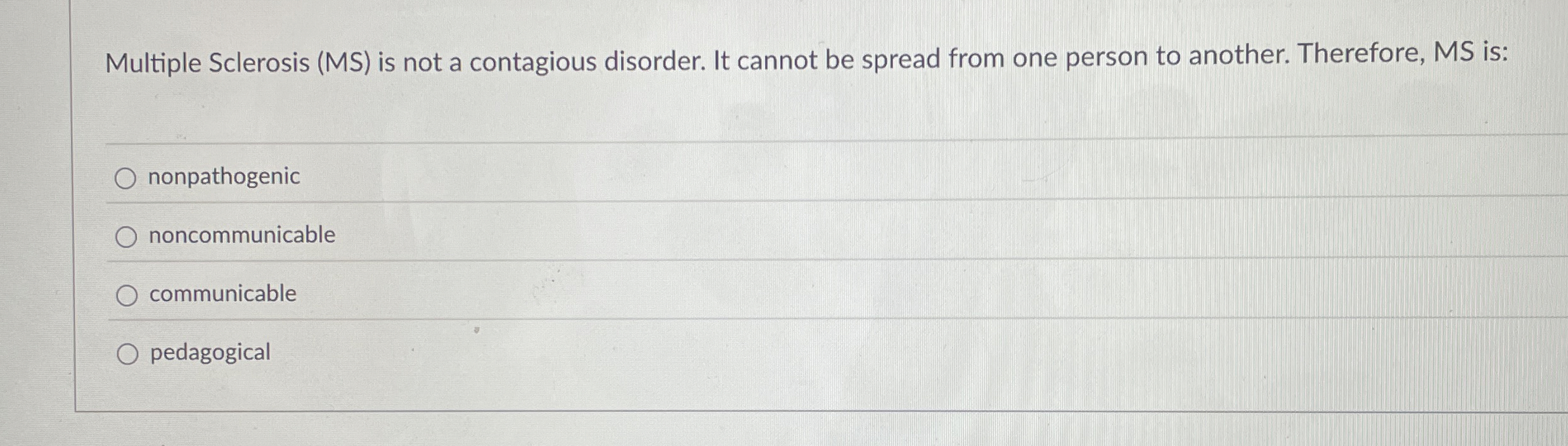 High Quality SOLUTION Multiple Sclerosis (MS) ﻿is not a contagious | Chegg.com