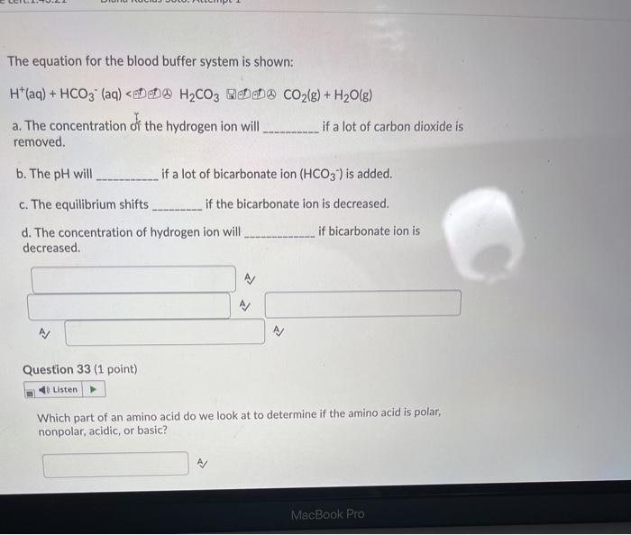 Solved The equation for the blood buffer system is shown: | Chegg.com