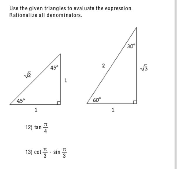 Solved Use the given triangles to evaluate the expression. | Chegg.com