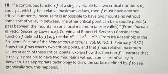 18. If a continuous function f of a single variable | Chegg.com