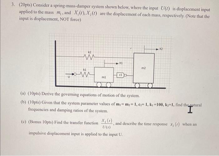 Solved 3. (20pts) Consider a spring-mass-damper system shown | Chegg.com
