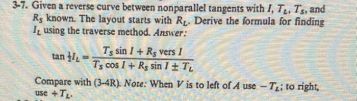 3-7. Given a reverse curve between nonparallel | Chegg.com