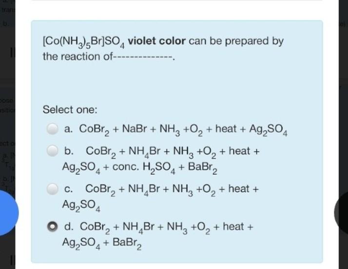 Solved [Co(NH3), Br]SO, violet color can be prepared by the | Chegg.com
