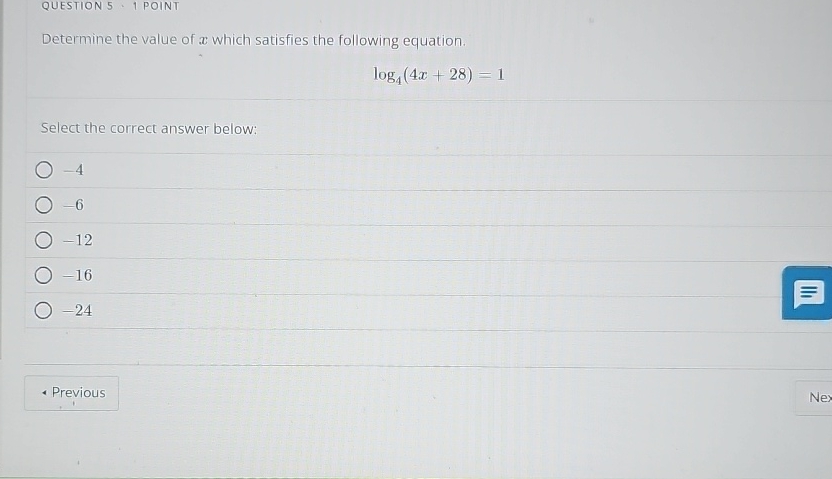 Solved QUESTION 5 - 1 ﻿POINTDetermine the value of x ﻿which | Chegg.com