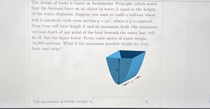 Solved The design of boats is based on Archimedes' | Chegg.com