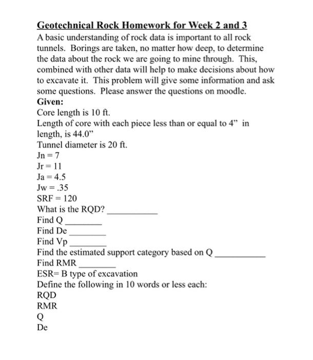Solved Geotechnical Rock Homework for Week 2 and 3 A basic | Chegg.com