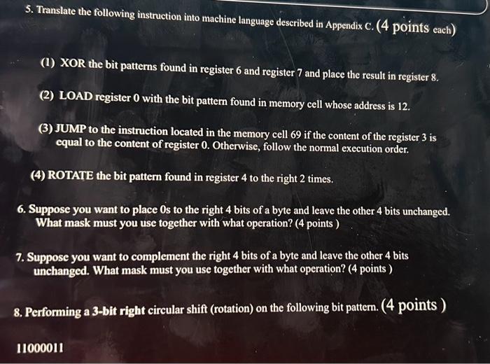 Solved 5. Translate the following instruction into machine | Chegg.com