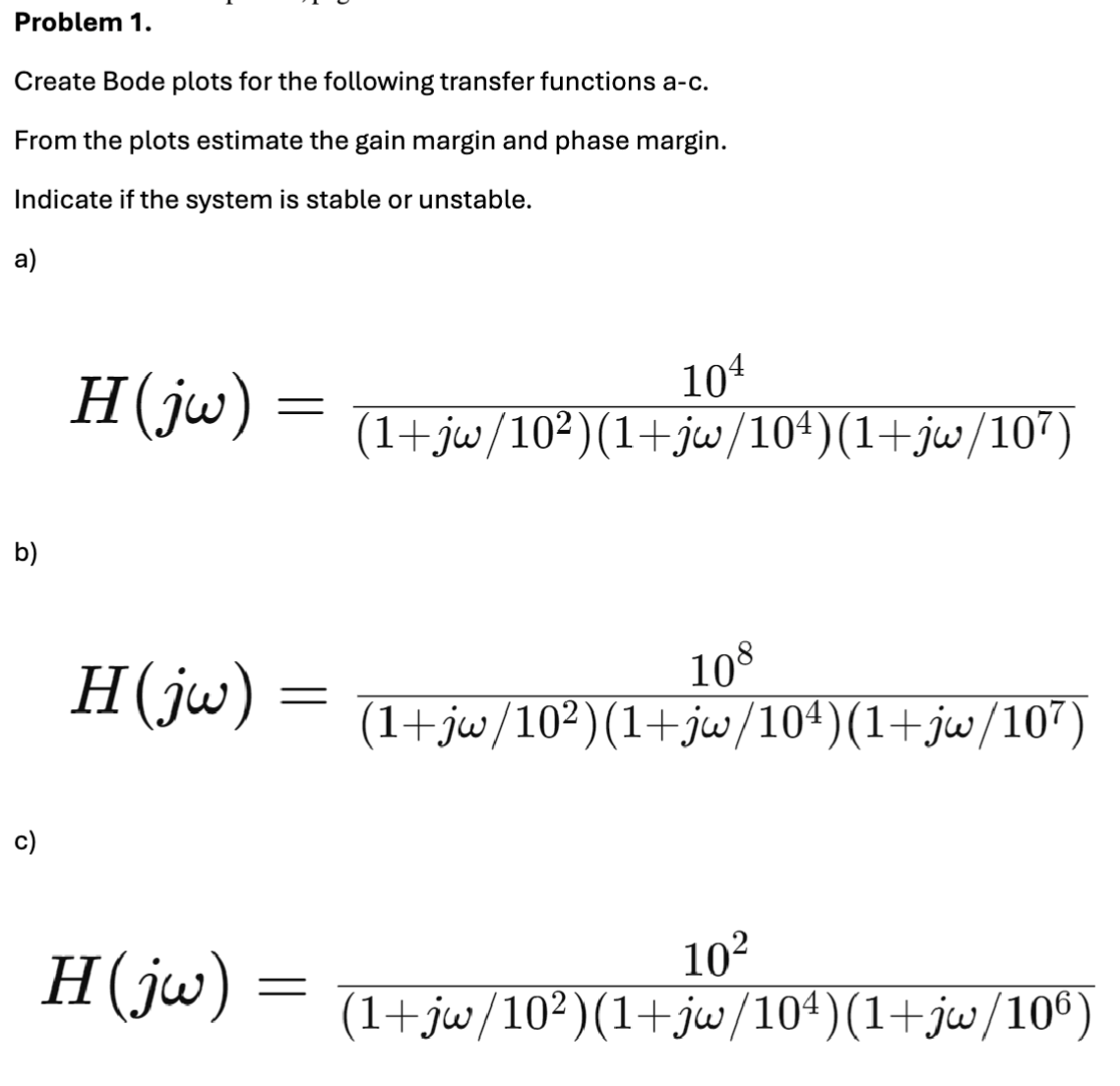 Solved Make to bode plots to answer a-c | Chegg.com