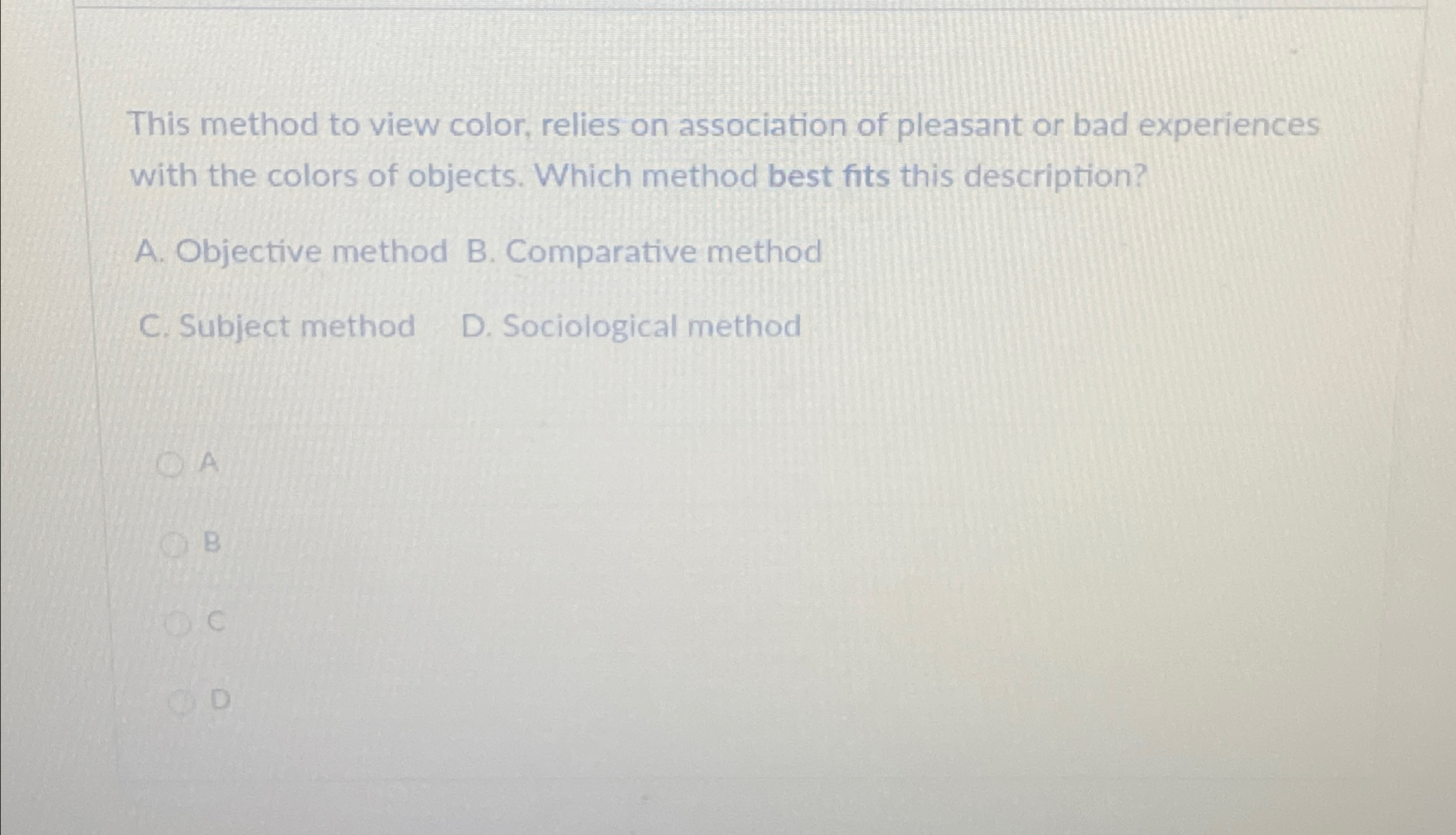 Solved This method to view color, relies on association of | Chegg.com