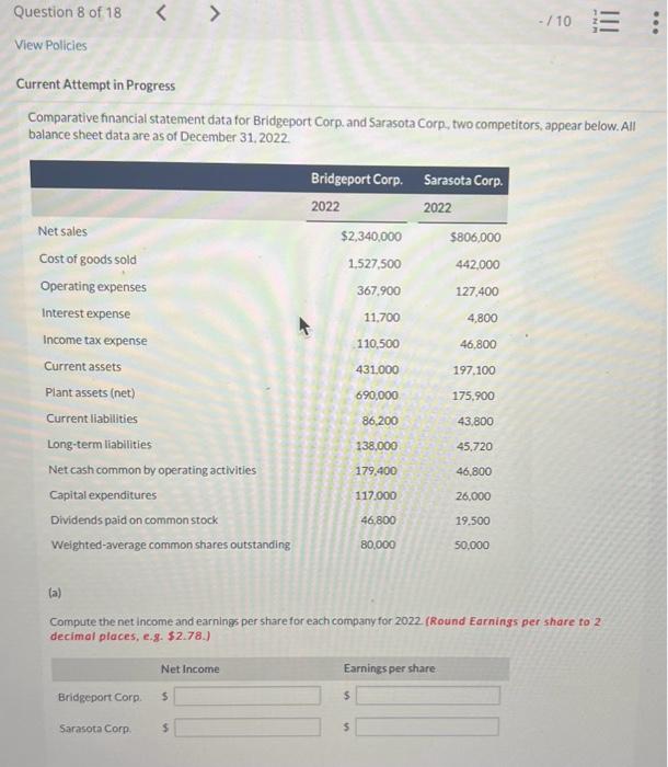 Solved Current Attempt in Progress Comparative financial | Chegg.com