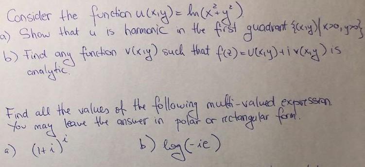 Solved Consider the function u(x,y)=ln(x2+y2) a) Show that u | Chegg.com