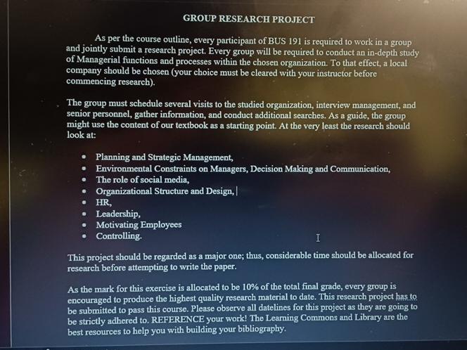 Solved GROUP RESEARCH PROJECTAs per the course outline, | Chegg.com