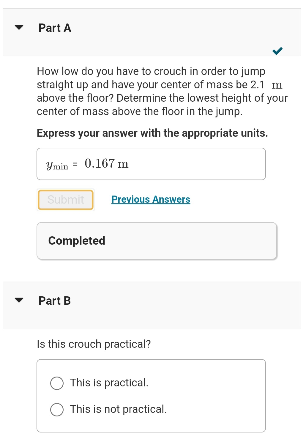 Solved Part AHow low do you have to crouch in order to jump | Chegg.com