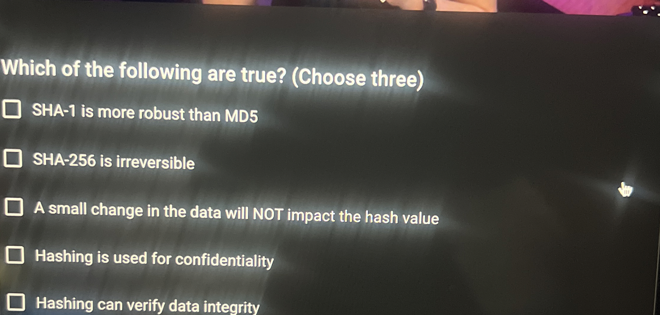 Solved Which of the following are true? (Choose three)SHA-1 | Chegg.com