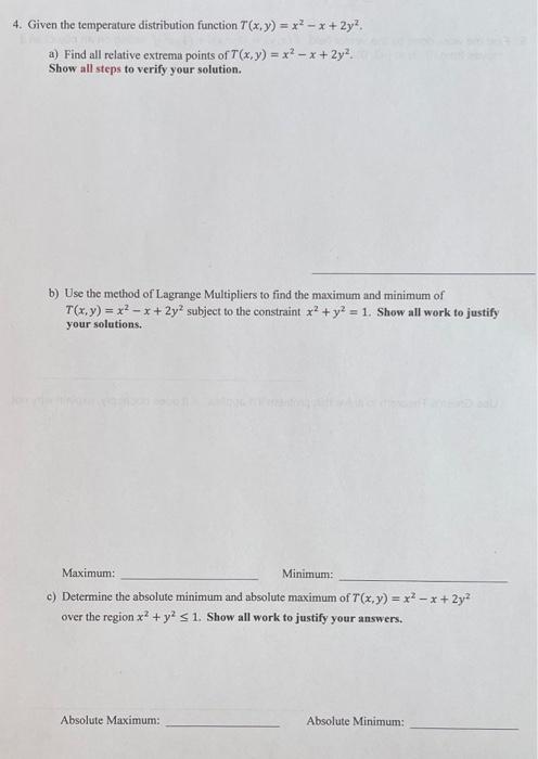 Solved 4. Given the temperature distribution function | Chegg.com
